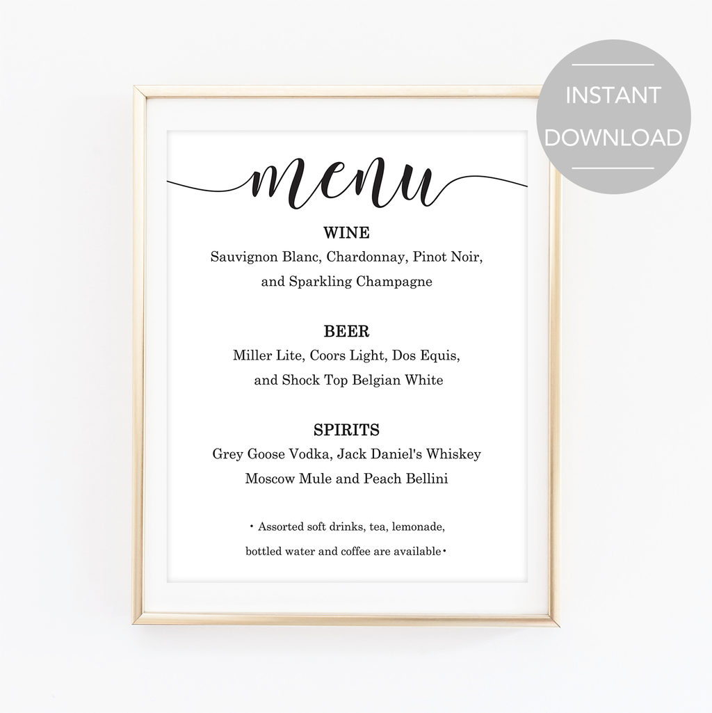 Printable Menu Sign – Chicfetti