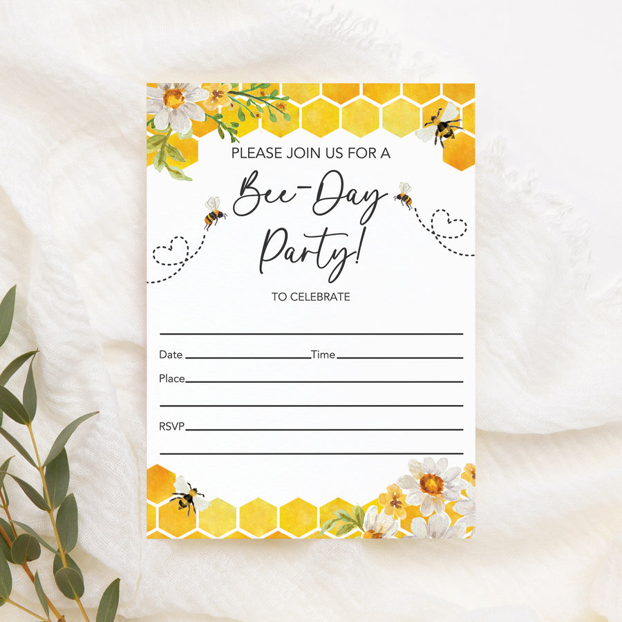 Bee Day Party Bee Invitations, First Bee Day Invitations - 20 ct ...