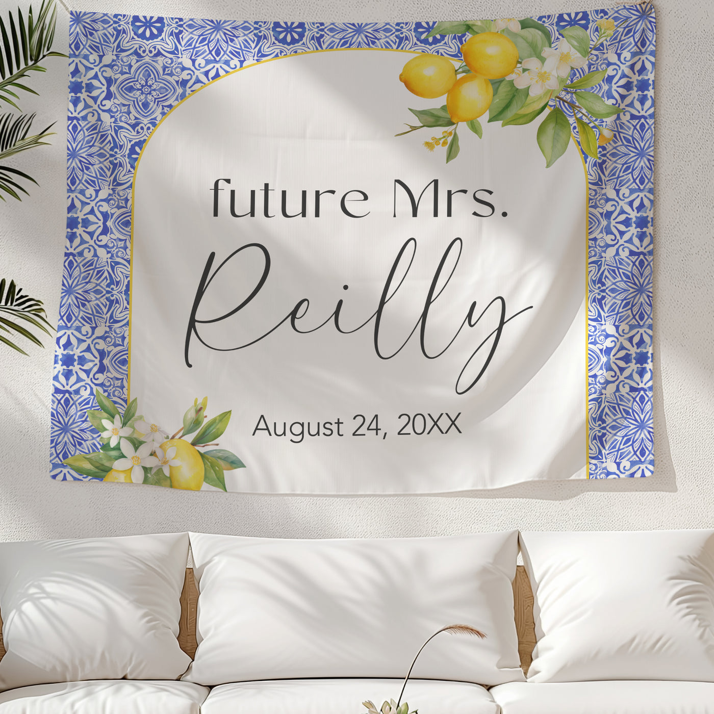 Blue Tile Lemon Personalized Backdrop – Chicfetti