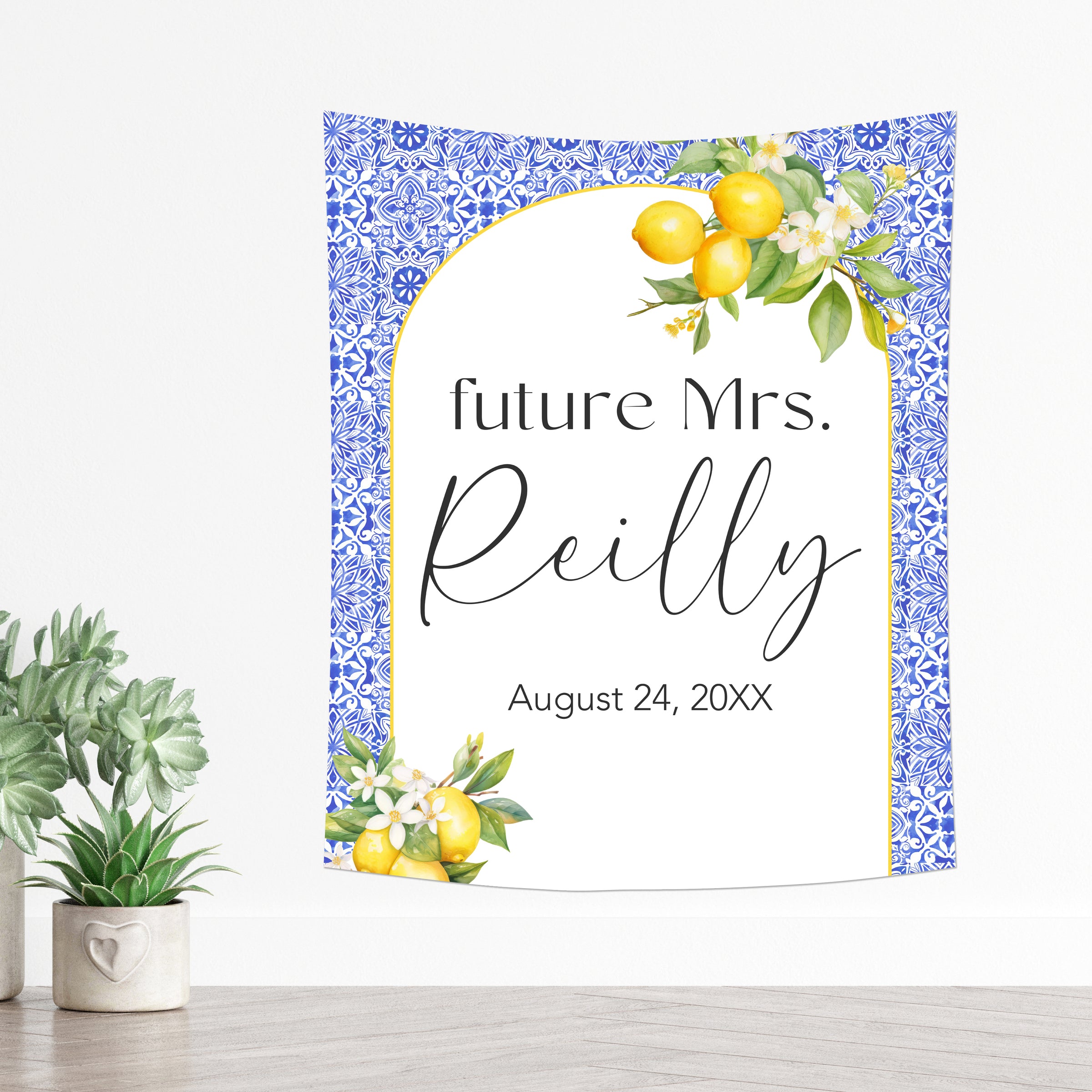 Blue Tile Lemon Personalized Backdrop – Chicfetti
