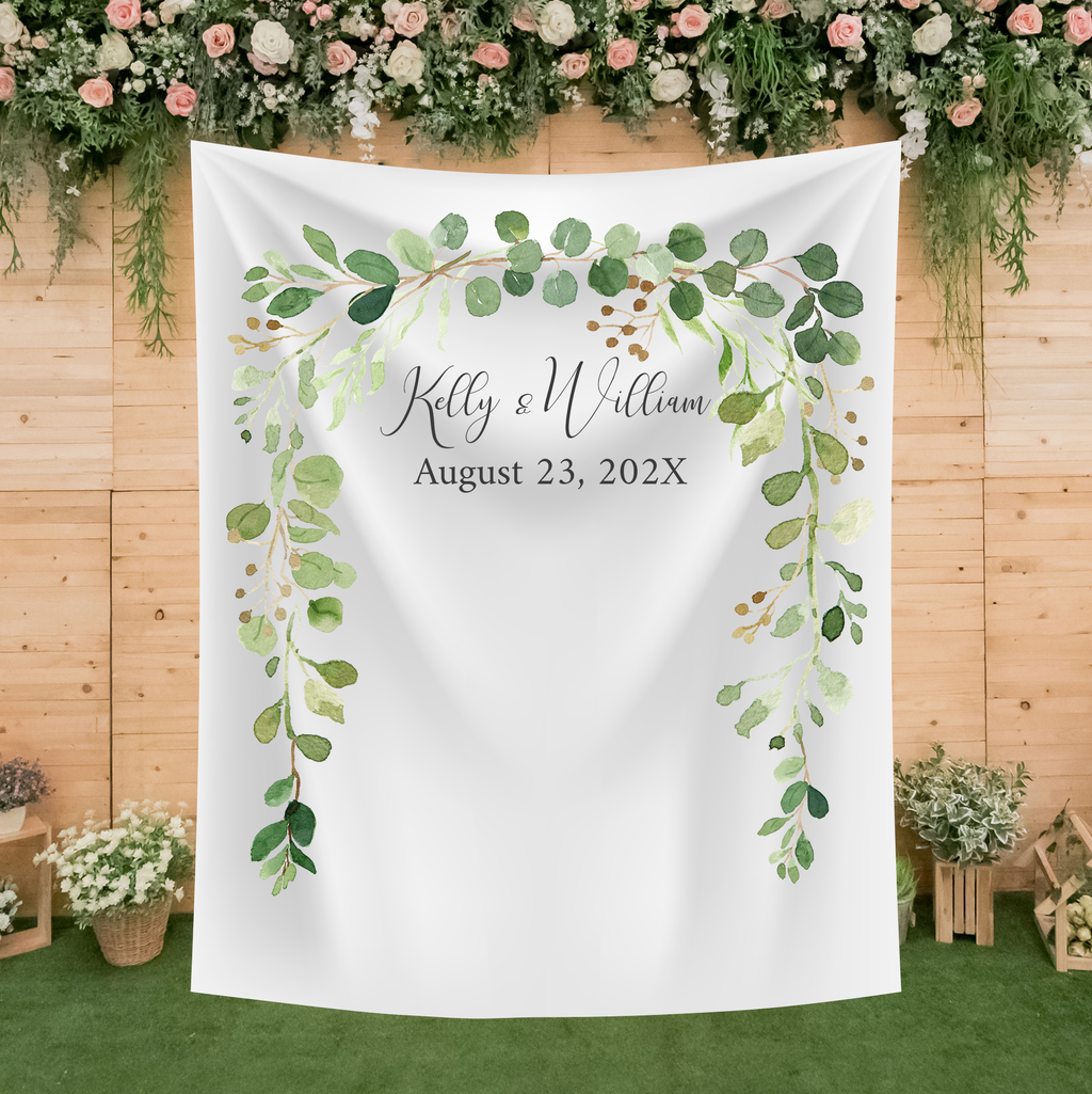 Greenery Personalized Backdrop – Chicfetti