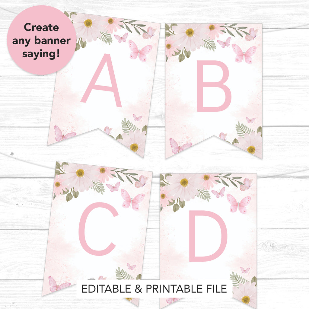 Pink Butterfly Printable Banner – Chicfetti