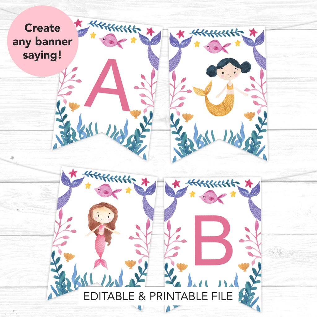 Watercolor Mermaid Printable Banner – Chicfetti